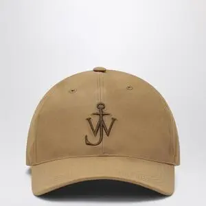 JW Anderson Baseball Cap In Beige Waxed Cotton With Anchor Embroidery - Cream