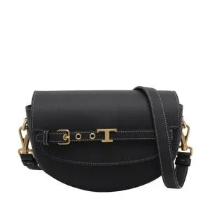 TOD'S Mini T Signature Leather Crossbody Bag - Black