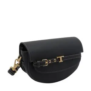 TOD'S Mini T Signature Leather Crossbody Bag - Black