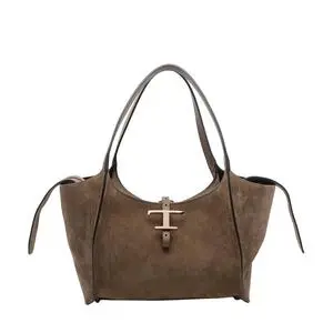 TOD'S Small Suede T Timeless Shopping Bag - Brown