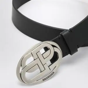 Balenciaga Leather Oval Bb Belt - Black
