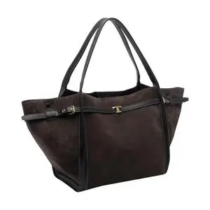 TOD'S Medium Suede T Signature Shopping Bag - Brown