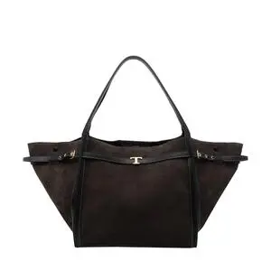 TOD'S Suede T Signature Shopping Bag - Brown