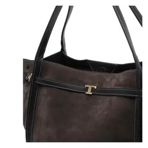 TOD'S Suede T Signature Shopping Bag - Brown