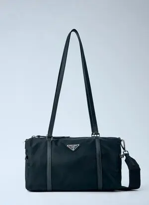 Prada Bauletto Large In Re-nylon E Saffiano - Black