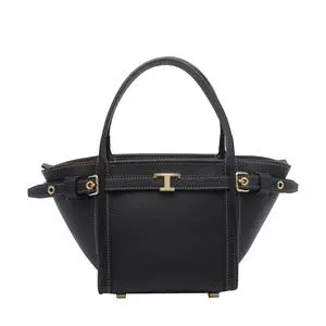 TOD'S Mini T Signature Leather Shopping Bag - Black