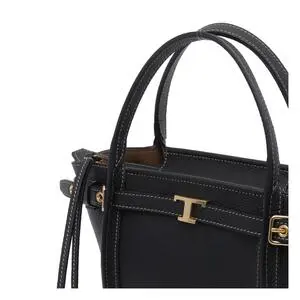 TOD'S Mini T Signature Leather Shopping Bag - Black
