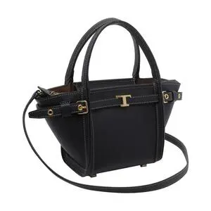 TOD'S Mini T Signature Leather Shopping Bag - Black
