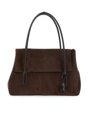 TOM FORD Large Eclipse Suede Bag - Brown