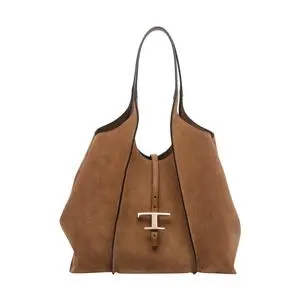 TOD'S Medium Suede T Timeless Shopping Bag - Brown