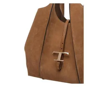 TOD'S Medium Suede T Timeless Shopping Bag - Brown