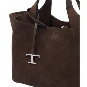 TOD'S Mini Suede Handbag With T Timeless Charm - Brown