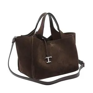 TOD'S Mini Suede Handbag With T Timeless Charm - Brown