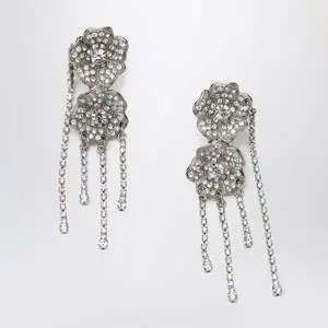 Alessandra Rich Tone Clip-on Earrings With Crystal Flowers - Silver