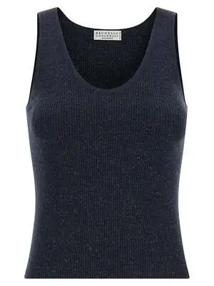 Brunello Cucinelli Sparkling Ribbed Cashmere Tank Top