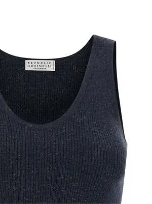Brunello Cucinelli Sparkling Ribbed Cashmere Tank Top