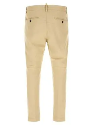 Dsquared2 Curved Cut Stretch Cotton Drill Cargo Trousers - Cream