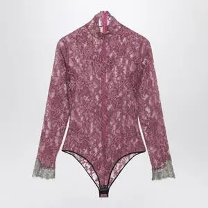 Valentino Garavani Burgundy Lace Bodysuit With Contrasting Cuffs - Red
