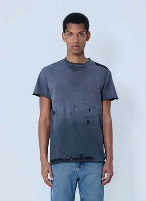 GALLERY DEPT. Gallery Dept. Men Distressed Cotton Jersey T-Shirt Gray
