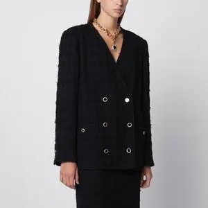 Alessandra Rich Double-breasted Boucle Tweed Jacket - Black
