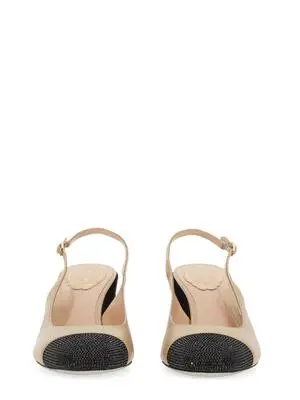 Rene Caovilla Sling Back With Rhinestones - Cream