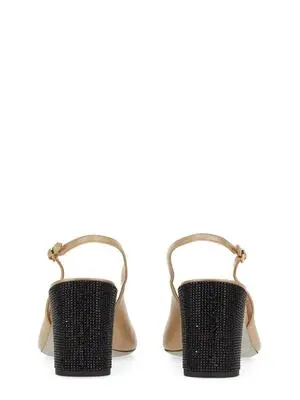 Rene Caovilla Sling Back With Rhinestones - Cream