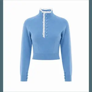 Chloé Wool Knit Sweater With Lace Details - Blue
