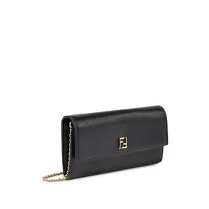 Fendi Leather Continental Wallet With Chain Strap