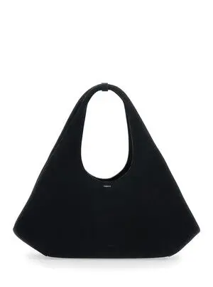 Coperni Folded' Black Shoulder Bag With Top Handle And Logo Lettering On The Front In Suede - Multicolor