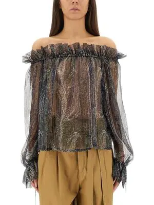 Saint Laurent Saint Laurent Women Lurex Silk Creponne Top Blue