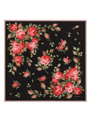 Dolce & Gabbana 90x90 Cm Silk Twill Scarf With A Rose Bouquet Print - Black