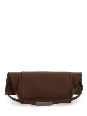 Max Mara Clasp Medium Leather Clutch - Brown