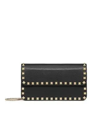 Valentino Garavani Rockstud Chain Pouch In Garnet Calfskin - Black