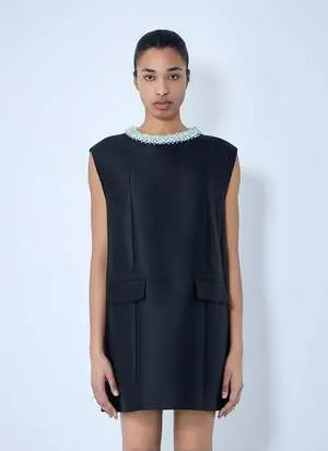 Prada Embellished Neckline Sleeveless Dress - Black