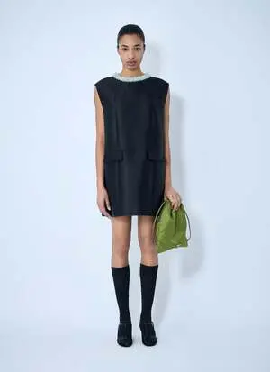 Prada Embellished Neckline Sleeveless Dress - Black