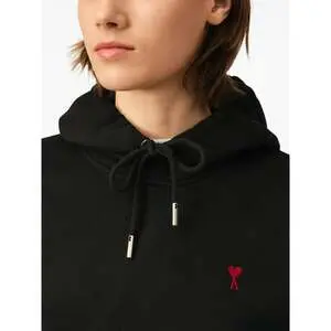 AMI Paris Organic Cotton Fleece Hoodie - Black