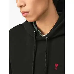 AMI Paris Organic Cotton Fleece Hoodie - Black