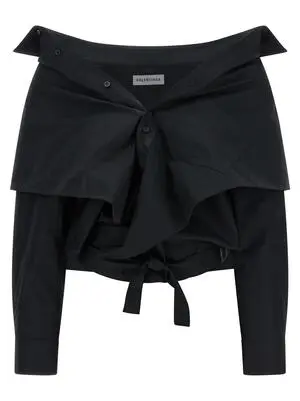 Balenciaga Crop Shirt Off The Shoulder - Black