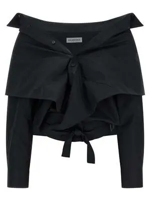 Balenciaga Off-the-shoulder Cropped Shirt - Black