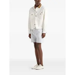 Prada Denim And Leather Collar Hybrid Jacket - Cream