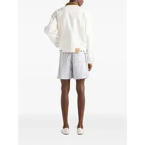 Prada Denim And Leather Collar Hybrid Jacket - Cream