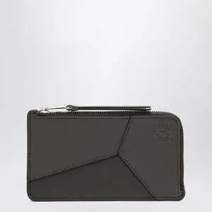 Loewe Puzzle Coin Purse With Card Holder In Dark Grey Leather - Gray