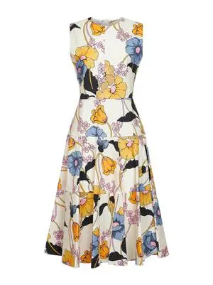 Marni Cream Poplin Melodia-printed Midi Dress - Multicolor