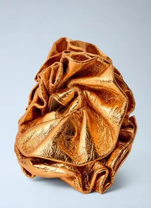 Dries Van Noten Ruffled Crinkled Leather Clutch Bag - Gold