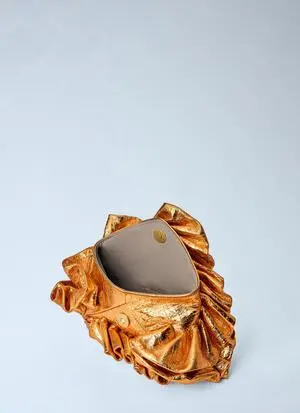 Dries Van Noten Ruffled Crinkled Leather Clutch Bag - Gold