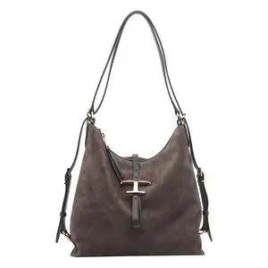 TOD'S Small T Timeless Suede Shoulder Bag - Brown