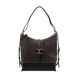 TOD'S Small Suede T Timeless Backpack And Shoulder Bag - Brown