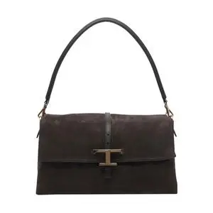 TOD'S Small T Timeless Flap Suede Shoulder Bag - Brown