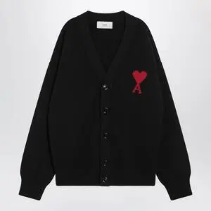 AMI Paris De Coeur Wool Cardigan - Black