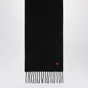 AMI Paris De Coeur Wool Scarf - Black